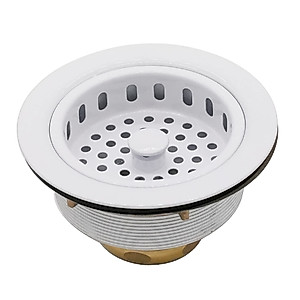 Westbrass A214-50 3-1/2" Post Style Large Kitchen Sink Basket Strainer, 1-Pack, Powder Coat White