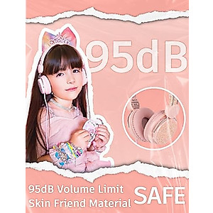 charlxee 𝟐𝟎𝟐𝟑 𝐍𝐞𝐰 Priness Wired Kids Headphones for School/Travel,Clear Mic,Shareport,95dB Volume Control,Nylon Cable,Stereo Sound,Adjustable Over Ear Headsets for Girls -Pink