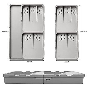 KAKUNM Expandable Utensil Organizer | Plastic Flatware Drawer Organizer, Flatware Drawer Tray for Silverware, Cutlery Holder With 6 Compartments Compact Storage Organization for Spoons Forks Knives
