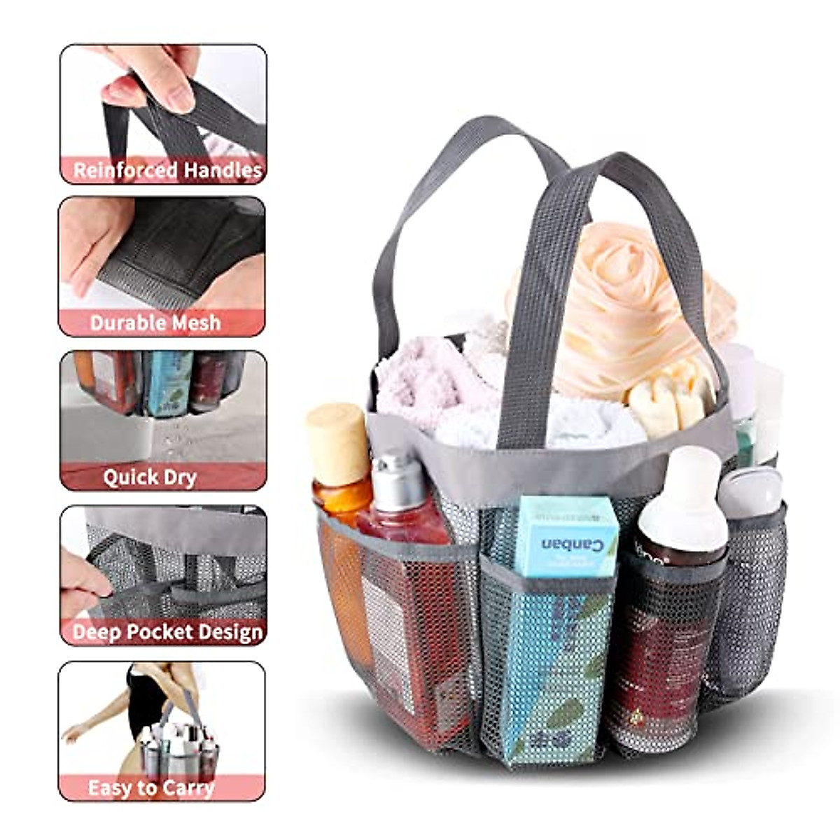 Faswyong Mesh Shower Caddy,Portable Shower Caddy Dorm, Quick Dry Mesh Shower Caddy, Bathroom mesh shower Caddy For College Dorm Room Essentials, Gym, Bathroom, Camp, Travel(Gary)