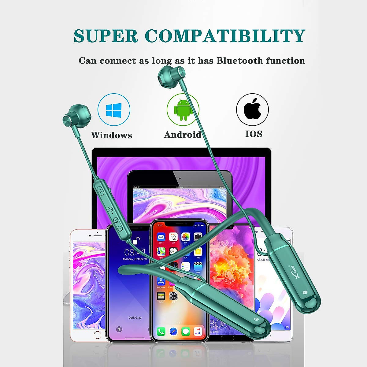 Wireless Neckband Headphones Bluetooth Neckband Headsets 100 H Playtime/360 Days Standby,Neckband Headphones Built-in Mic Sports Noise Cancelling for Help Sleep/Audio Books/Video Conference (green)