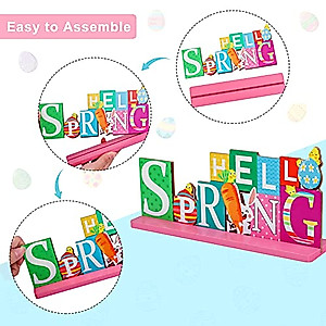 Fovths 4 Pack Easter Wooden Centerpiece Table Decorations Spring Table Decor Signs Tabletopper Centerpiece Signs for Easter Home Office Holiday Party Decorations
