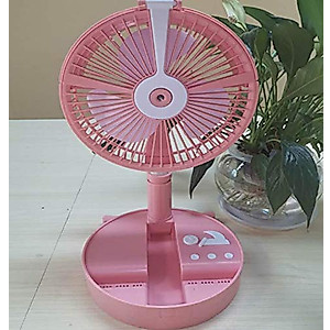 Lrufodya Portable floor Fan, Height Adjustable Folding Telescopic Table Fan, USB Rechargeable Personal Travel Fan with 4 Wind Speeds Air Humidifier LED Lamp and Night Light for Outdoor Camping