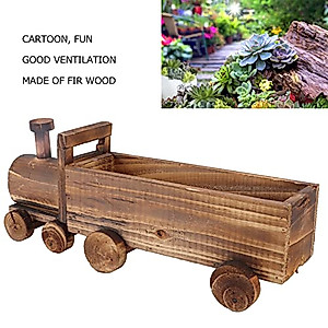 Sempoda Creative Wooden Plants Flower Pot for Succulent Plants, Cartoon Train Shape Planter Container Bonsai, Cute Rustic Landscape Ornament for Desk Garden Home Office Balcony Courtyard Decor