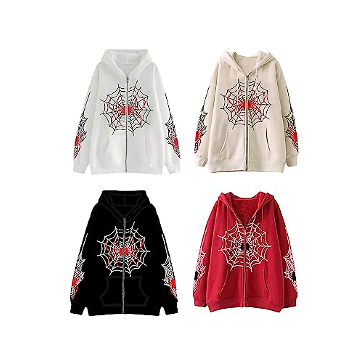 Karwuiio Women's Spider Zip Up Hoodie Y2K Oversized Vintage Graphic Hooded Sweatshirt Goth Grunge Aesthetic Hoodies (Red, S)