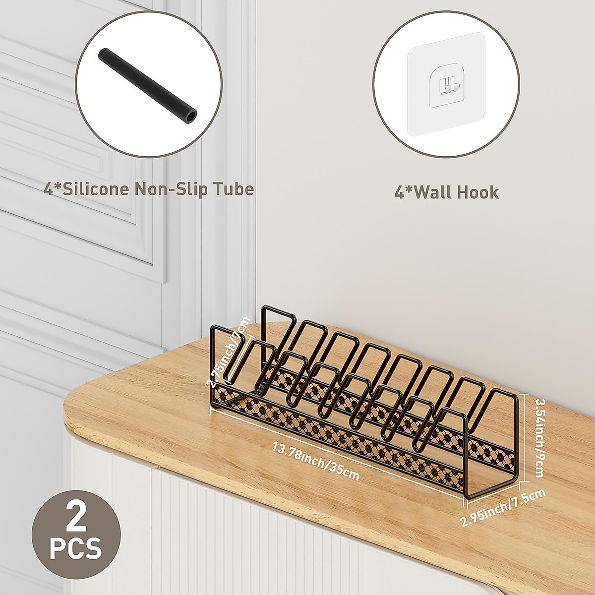 EKNITEY Hat Organizer for Baseball Caps - 2 Pack Black Metal Cap Display Rack for Closet and Wall Mounting