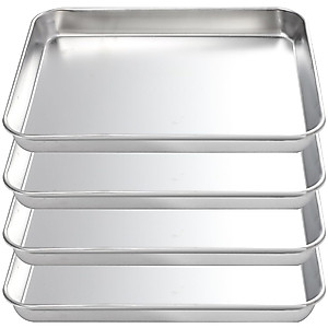 MAGICLULU 4pcs Stainless Steel Bakeware Bandejas Para Comida Coating Trays Stainless Steel Rice Noodles Holding Plate Food Steamer Dessert Platter Pans Square Tray South Korea Pasta Banquet