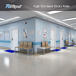 AAwipes Sticky Mats 18" x 36" (Blue, Case of 10 Mats, 30 Sheets/Mat) Cleanroom Sticky Floor Mats Peel Off for Construction, Laboratory, Hospital, Medical Office, Gym, Pet