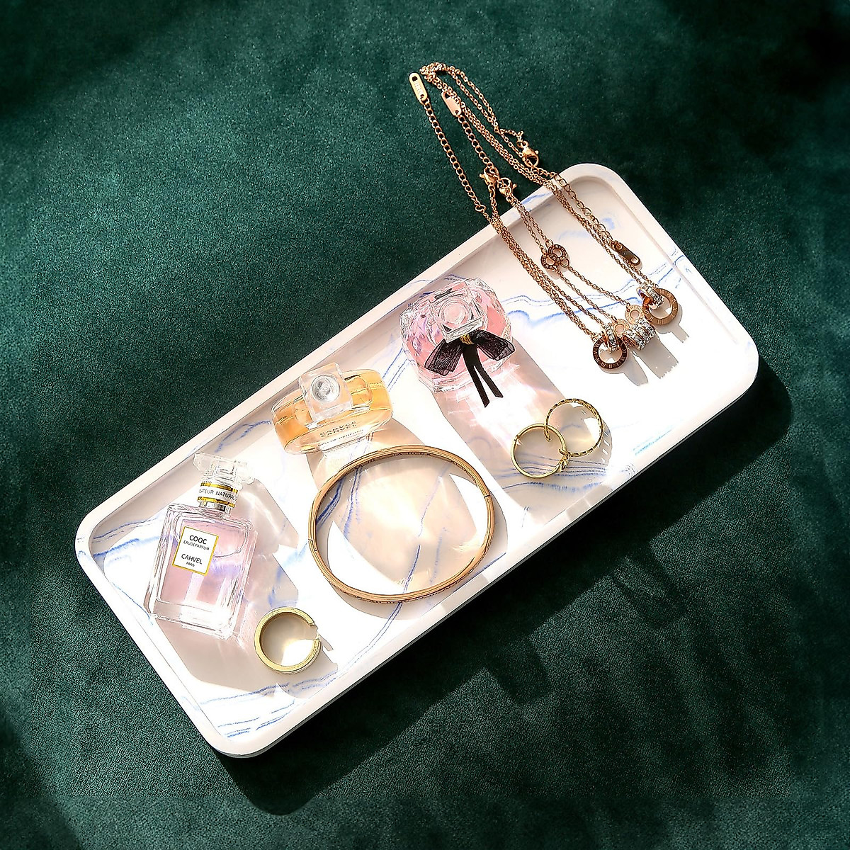 Plentio 9" Stone Rectangle Bathroom Tray for Counter - Unique Luxury Decor Gift-Diatomaceous Earth Tray for Bathroom, Kitchen - Countertop Organizer for Jewelry, Perfume, Candles