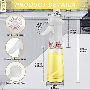 Olive Oil Sprayer for Cooking - 200ml Glass Oil Dispenser Bottle Spray Mister - Refillable Food Grade Oil Vinegar Spritzer Sprayer Bottles for Kitchen, Air Fryer, Salad, Baking, Grilling, Frying