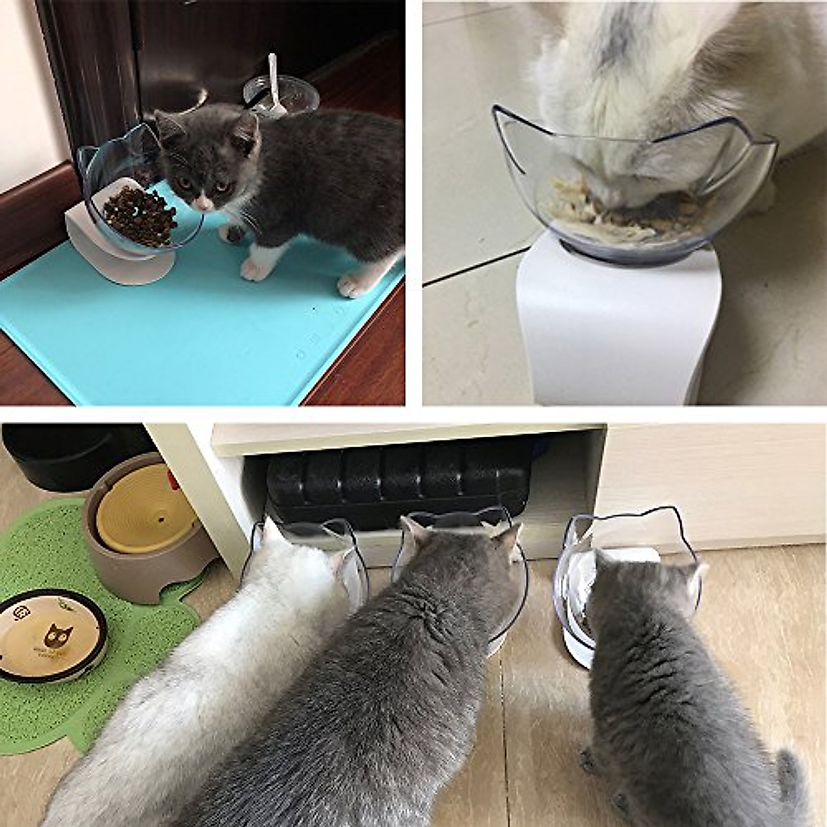 QIYADIN Tilted Raised Posture Cat Food Bowl Neck Protection Anti Vomiting 15 Degree Elevated Slanted Stand Pet Bowls for Cats and Small Dogs (Single)