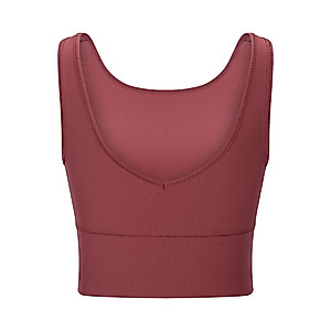Workout Tank Tops for Women Cropped Ribbed Athletic Tank Gym Tight Fit Tops for Yoga Fitness Sports Running Dark Red 8