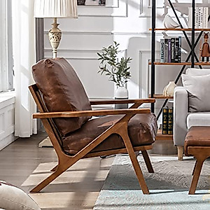 chairus Leather Accent Chairs Mid Century Modern Armchairs Compfy Upholstered Lounge Sofa Chairs for Living Room Fireplace/Bedroom/Reception/Dorm, Set of 2, PU Brown