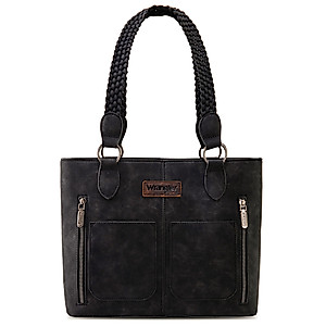 Wrangler Tote Bag for Women Multi Pockets shoulder bag western purse Medium leather like Handbags with Woven Top-Handle WG78-G8317BK
