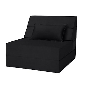 Youtanic 5 in 1 Folding Sofa Bed, Single Size Convertible Sleeper Chair with Pillow, Memory Foam Futon Couch, Velvet Fabric Washable Mattress for Living Room, Dorm, Guest, Office, Apartment, Black