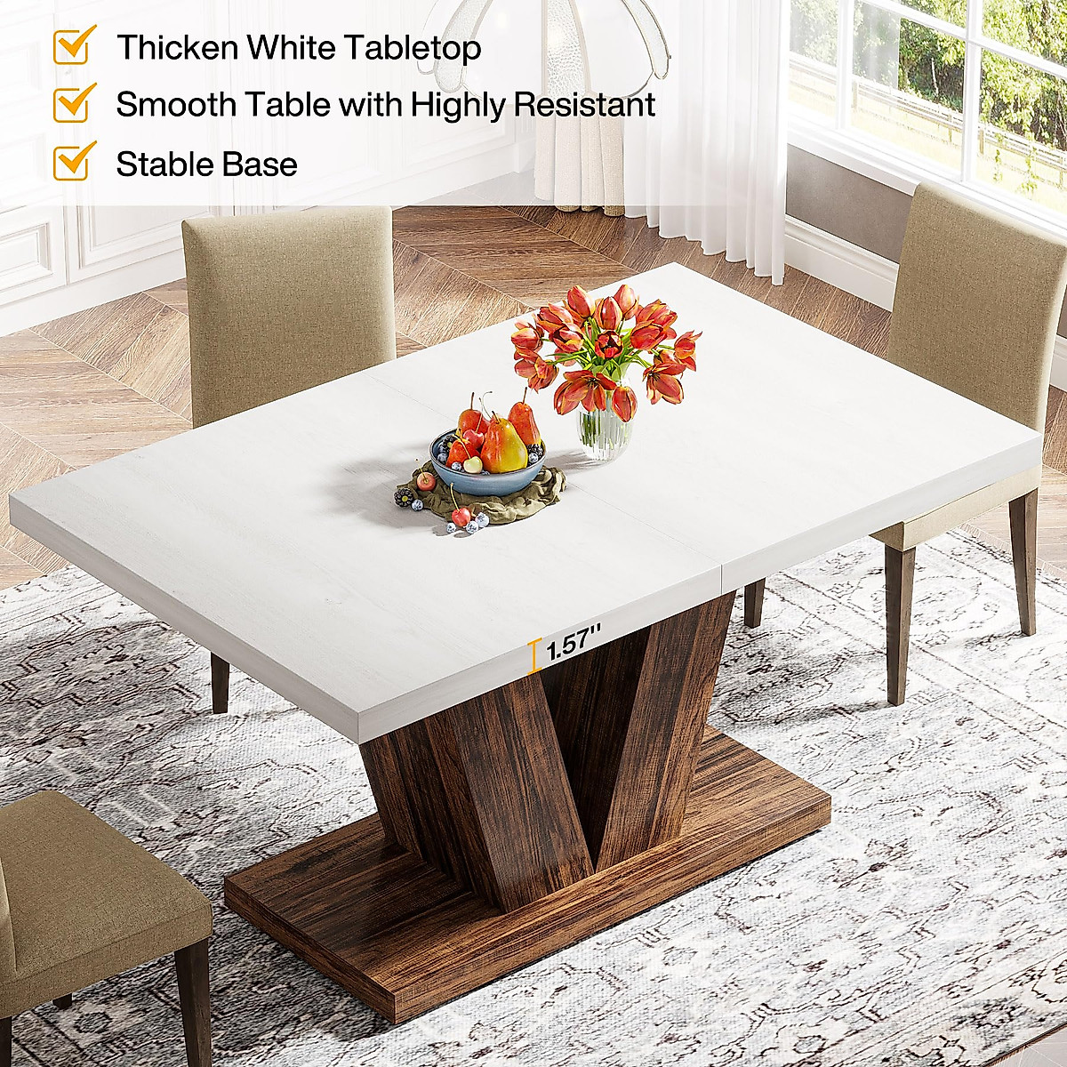 Tribesigns 47-Inch Dining Table for 4, White Kitchen Dinner Table with Heavy Duty Pedestal, Farmhouse Wooden Eating Table for Home, Dining Room, Small Space