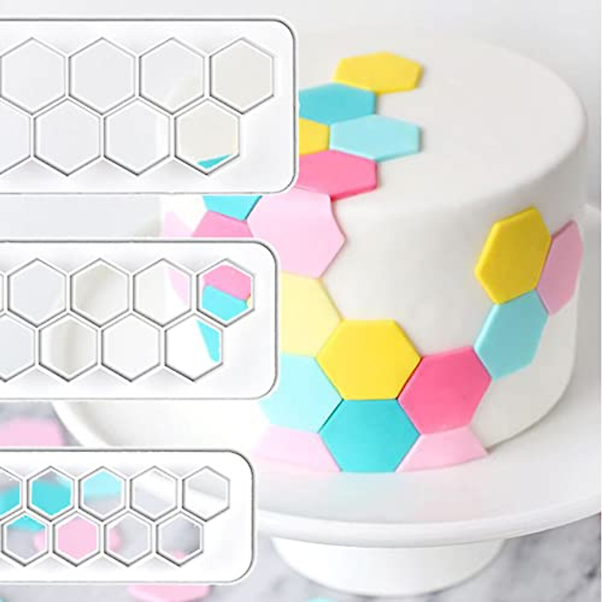 9 Pcs Cookie Cutter Plastic Cake Fondant Cutter Hexagons Cake Decorating and Squares Cake Molds for Baking