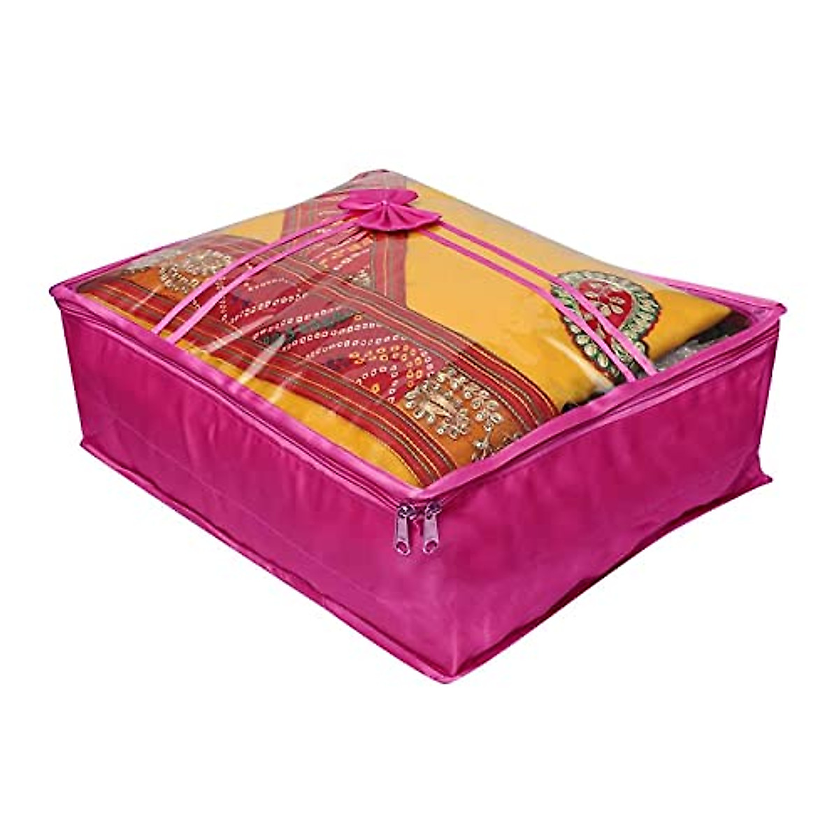 atorakushon 12 Piece Fabric Satin Saree Cover Clothes Storage Bags Set With Transparent Window Extra Large Wardrobe Garments Organizers (Purple)