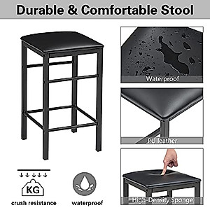 VECELO 3 Piece Dining Table Set with Cushion Stools Counter Height Pub Tabletop for Kitchen Dinette Breakfast Nook Bistro, Small Place, Seating for Two, Retro Brown