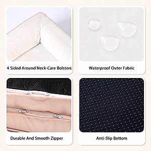 pettycare Orthopedic Dog Bed for Extra Large Dogs - Bolster Egg Crate Foam Dog Sofa with Waterproof Removable Washable Cover, Non-Slip Bottom, Extra Head and Neck Support, Cozy Flannel, White