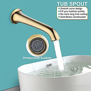 Enga Bright Gold Tub Spout, 8inch Extra Long Bathtub Faucet Wall Mount Brass Non Diverter Tub Filler