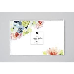 DB Party Studio Paper Placemats Pack of 25 Watercolor Flowers Design Disposable Place Mats Bridal Shower Birthday Retirement Easy Cleanup Decor Kitchen Dining Brunch Dinner 17" x 11" Table Setting Set