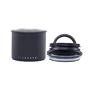 Planetary Design Airscape Stainless Steel Coffee Canister - Set of 2 - Food Storage Container - Patented Airtight Lid Pushes Out Excess Air - Preserve Food Freshness (Small & Medium, Matte Black)