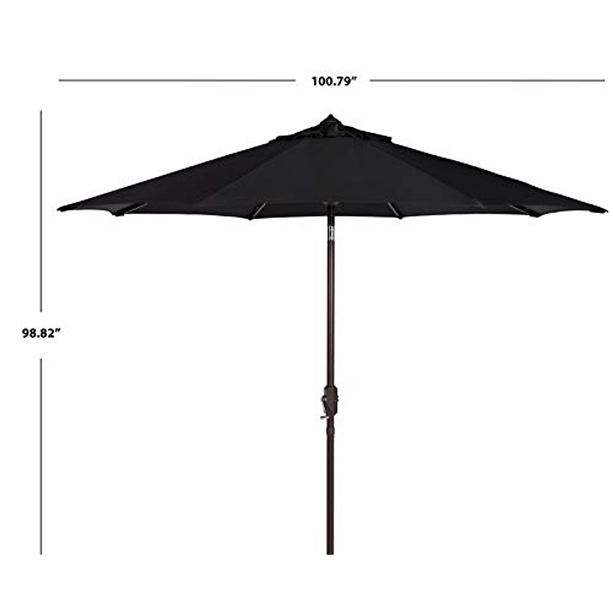 Safavieh PAT8001D Outdoor Collection Ortega Black Uv Resistant 9 Ft Auto Tilt Crank Umbrella