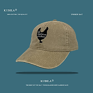 KUBILA Life is Better with Chickens Baseball Cap,Vintage Washed Cotton Denim Adjustable Low Profile Dad Hat for Men and Women Khaki