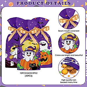PADELO 30 Pcs Halloween Goodie Bags - Happy Halloween Treat Bags Bulk, Plastic Halloween Drawstring Gift Goody Candy Cookies Party Favor Bags for Kids Trick or Treat Halloween Party Favors Supplies