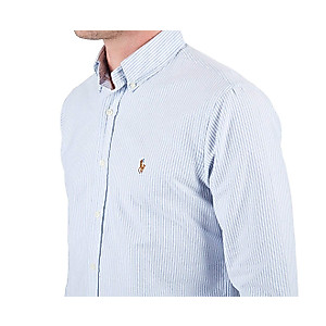 Polo Ralph Lauren Mens Classic Fit Oxford Longsleeve Buttondown Shirt (Blue White Stripe, Medium)