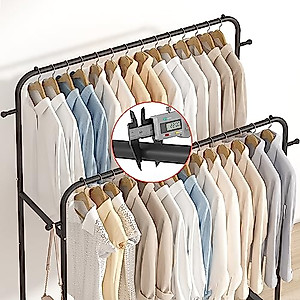 Laiensia Double Rods Garment Rack with Wheels, Clothing Rack for Hanging Clothes,4 Hooks, Multi-functional Bedroom Clothes Rack, Black