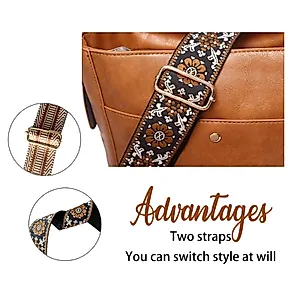 JCWhome Crossbody Bags for Women Trendy Vegan Leather Women's Hobo Handbags Purses Shoulder Bucket Bags with 2PCS Adjustable Guitar Straps