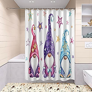 4PCS Magic Gnomes with Stars Shower Curtain Set with Non-Slip Rugs, Toilet Lid Cover and Bath U-Shaped Mat, Bathroom Decor Set Accessories Waterproof Shower Curtain Sets with 12 Hooks