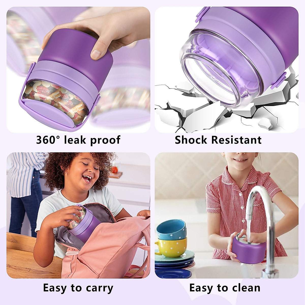 MAISON HUIS 2-in-1 Insulated Food Jar 8oz Soup Thermo with Tritan Snack Container Kids Thermo for Hot Food Lunch Containers Wide Mouth Vacuum Stainless Steel Leak Proof for School Travel