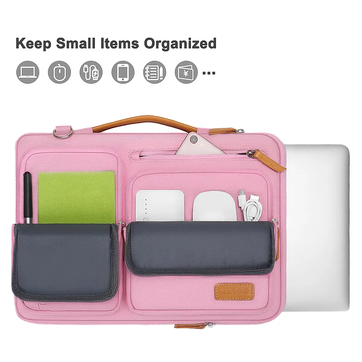MOSISO 360 Protective Laptop Shoulder Bag,13-13.3 inch Computer Bags Compatible with MacBook, HP, Dell, Lenovo, Asus Notebook,Side Open Messenger Bag with 4 Zipper Pockets, Pink