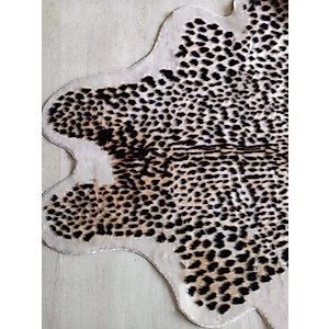 Leopard Area Rug Animals Printed Hide Mats Faux Fur Cowhide Skin Carpet for Home Office, Livingroom, Bedroom, 5.2ft x 6.5ft (160 x 200cm)