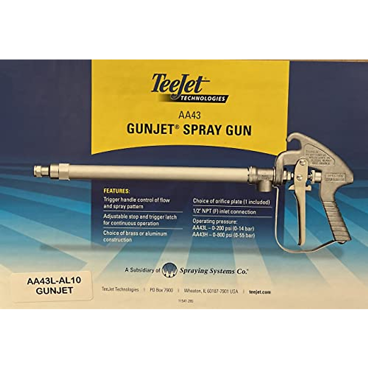 Teejet Aluminum GunJet Spray Gun; 200 PSI, 7.1 GPM
