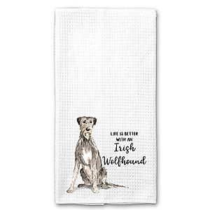 Watercolor Life is Better with an Irish Wolfhound Microfiber Kitchen Tea Bar Towel Gift for Animal Dog Lover