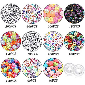 DICOBD 1500pcs Letter Beads Square Alphabet Beads for Bracelets Jewelry Making 11 Styles Cube Beads Transparent Glow in The Dark with 2 Rolls of 9 Meters Elastic String Cord