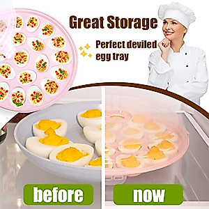 HANSGO Deviled Egg Platter, Pink Deviled Egg Containers with Lid Plastic Deviled Egg Keeper Platter Carrier for Holiday Season Table Party, 22 Egg Slots