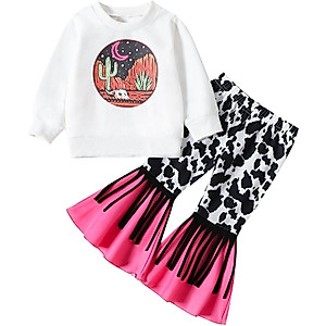 Pack Baby Swaddles Children's Clothing Autumn Western Girls Cartoon Bull Head Sweater Tassel Flared Pants Crop
