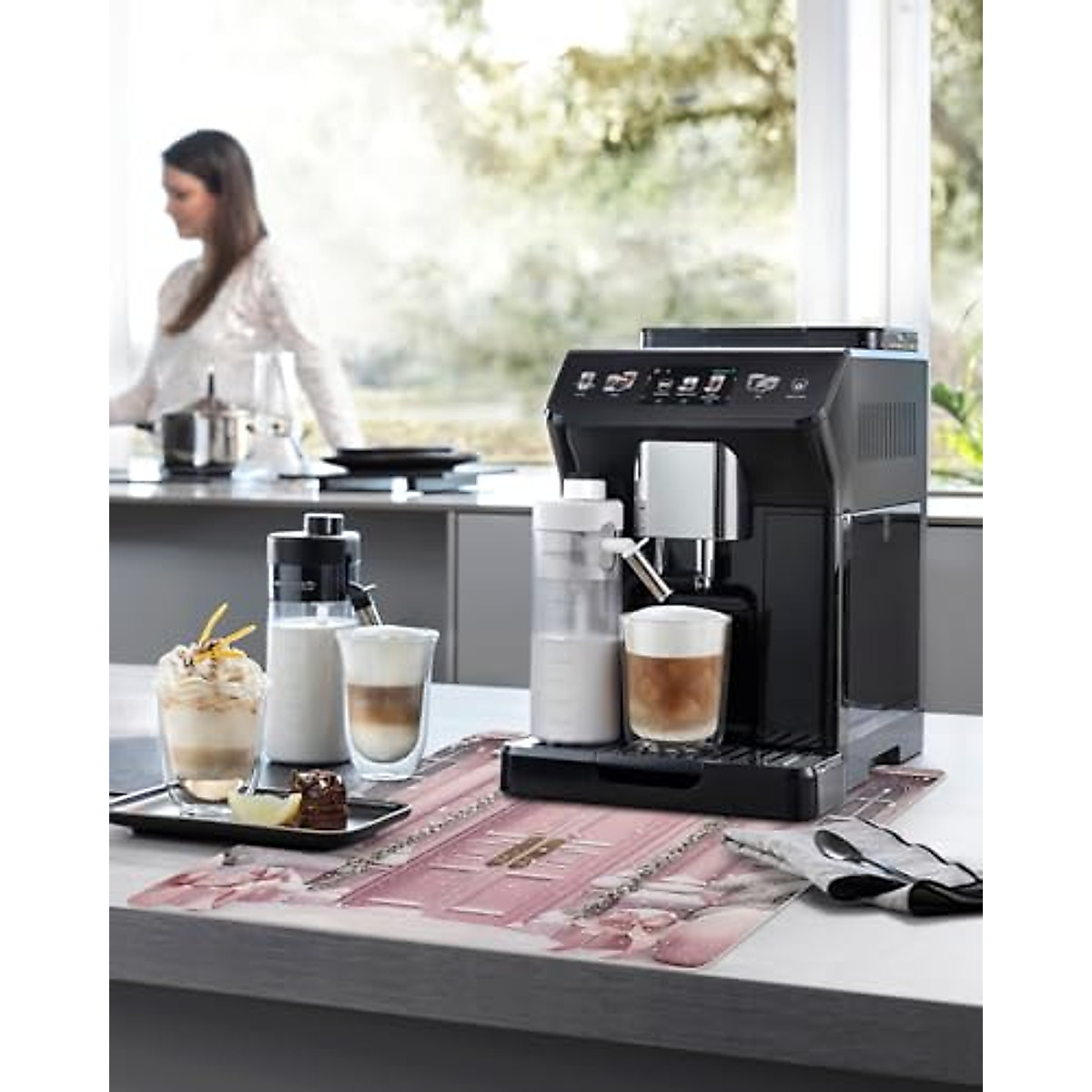 Coffee Mat for Counter, Christmas Pink Castle Gate Xmas Wreath Absorbent Hide Stain Coffee Bar Mat, Non-slip Coffee Bar Accessories Kitchen Drying Mat Fit Under Coffee Maker Espresso Machine