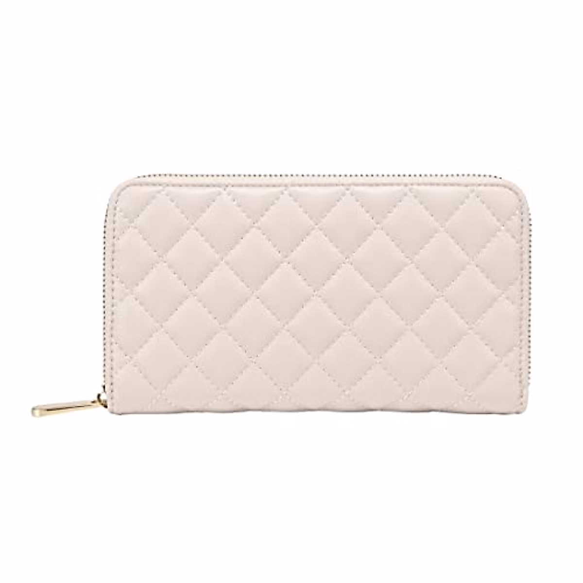 Premium Real Full Grain Leather Classic Long Zipped Wallet with Multiple Card Slots | Phone Clutch | Large Capacity Card Holder Organizer for Men Women (Beige Quilted) (JK-ZW19)