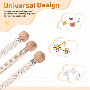 Symbolife Pacifier Clip for Boys Girls Boho Handmade Braided Baby Pacifier Holder Leash Wooden Clips Cotton Unisex Baby Shower Birthday Gift Christmas Gift (Pattern 2)
