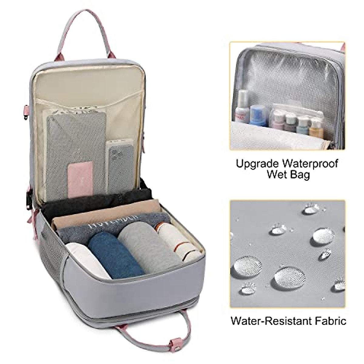 InduSKY Large Travel Backpack for Women, 40L Carry On Backpack Airline Flight Approved with USB Charging Port Shoes Compartment, Personal Luggage Backpack Casual Daypack 15.6 Inch Laptop Backpack