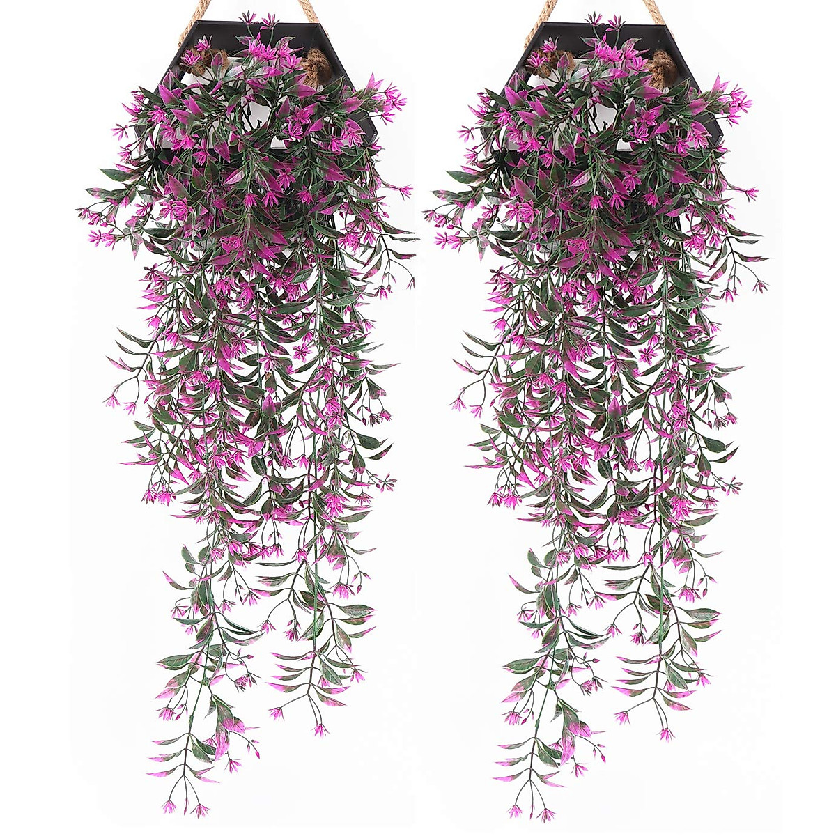 Artificial Hanging Ivy, PASYOU Vine Plastic Plants Grass Leaves Foliage Vines, UV Resistant Greenery Fake Flowers for Home Indoor Outdoor Garden Door Wall Wedding Party DIY Decoration - Fuchsia 4 Pack