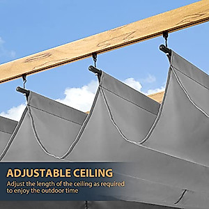 HAPPATIO 10' X 10' Pergola Retractable Pergola Canopy for Backyard, Garden, Patio; Woodgrain-Look Aluminum Pergola with Retractable Pergola Canopy, Includes Anchors and Expansion Screws (Grey)