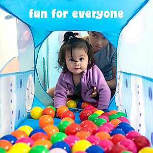 W&O Rocket Ship Play Tent with Tunnel, Ball Pit and Blast Off Button - Inspire Creative Play for Kids - Perfect for Indoor & Outdoor Adventures