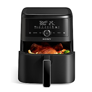 HiCOZY 10-in-1 Air Fryer, 6QT Family Size, Flash Crisp Technology, 400F for Hot & Crispy Results in Minutes, Roast, Reheat, Dehydrate & More, Black